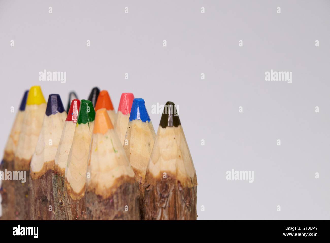 Original colored pencils, made with tree branches of the same size on a ...