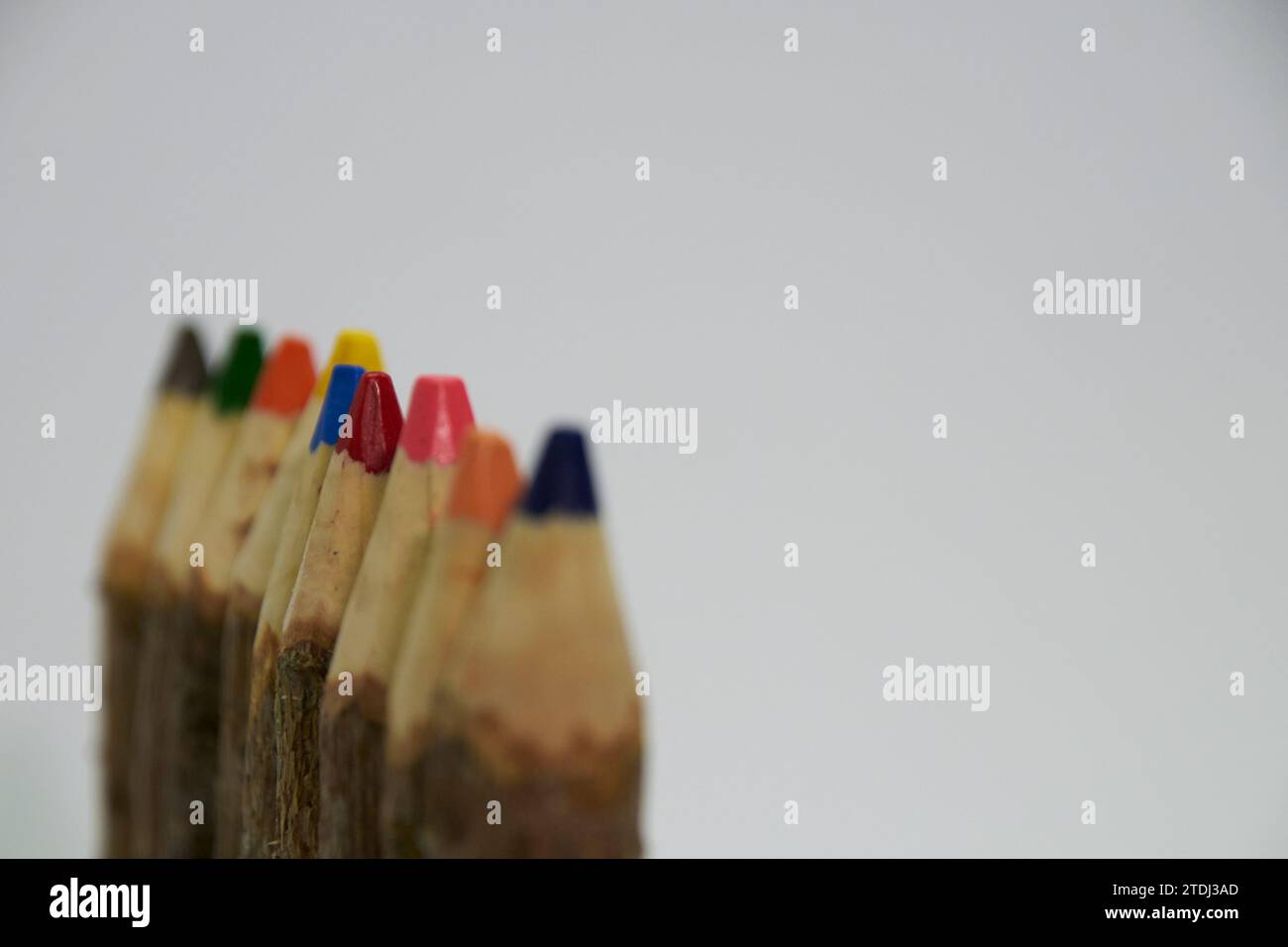 Original colored pencils, made with tree branches of the same size on a ...