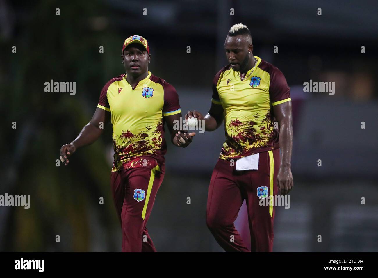 West Indies captain Rovman Powell and Andre Russell (r) during the 1st ...
