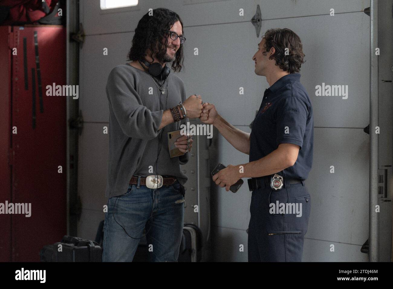 THE CURSE, from left: Benny Safdie, Zachary Enriquez, The Fire Burns On', (Season 1, ep. 106 ...