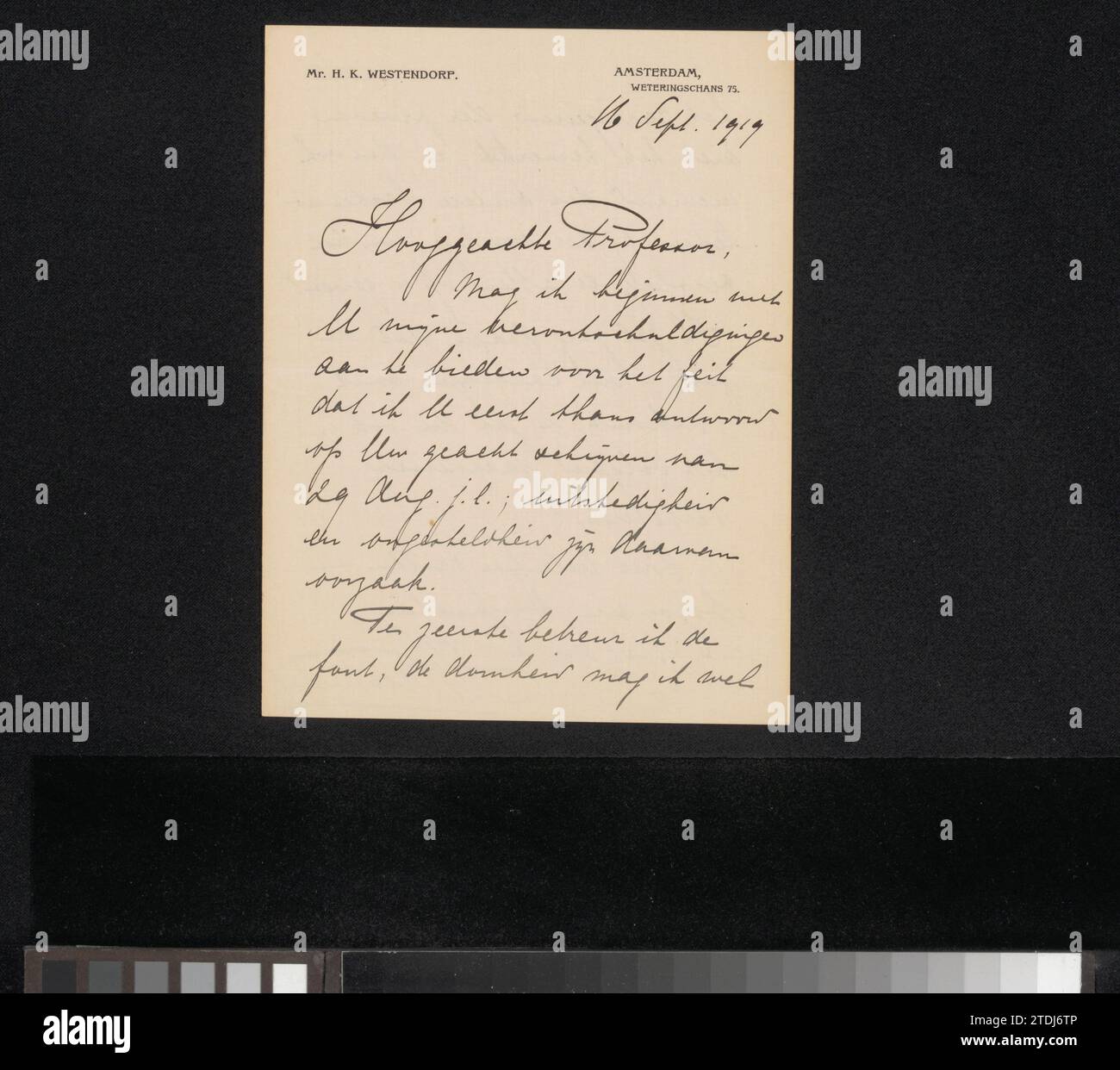 BRIEF AAN BUGH ALEBÉ of Herman Karel Westndorp, 1919 Amsterdam paper ...