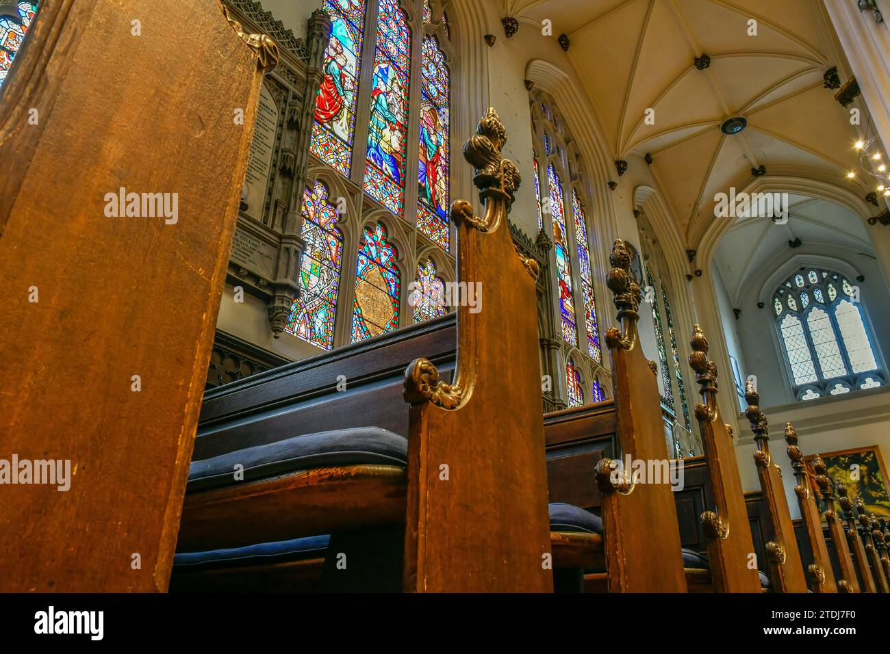 Church Pews, Stained Glass Window And The Interior of St John's ...