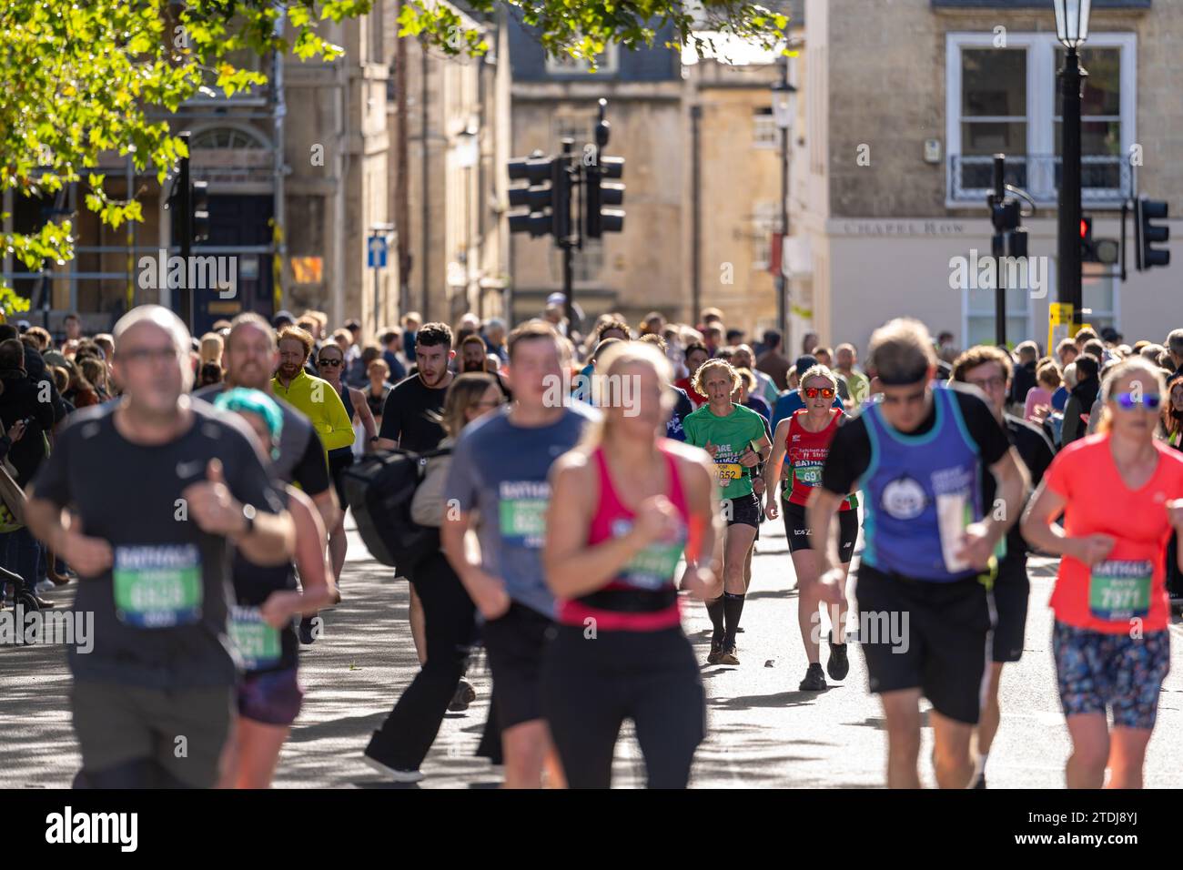 Bath, UK, October 15, 2023: Runners take part in the Bath Half Marathon ...