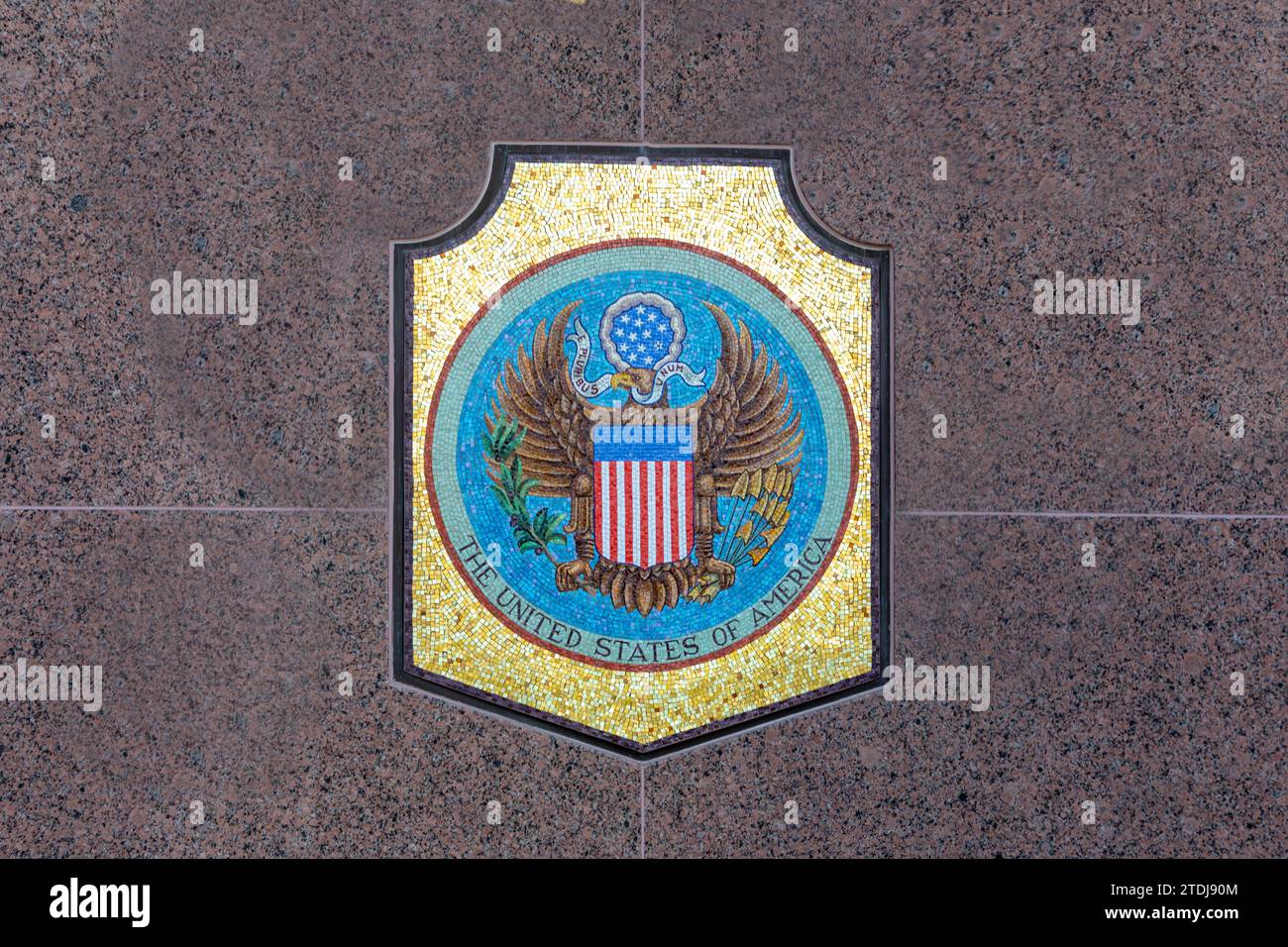Austin, Texas - November 3, 2023: USA Coat of Arms, located on the ...