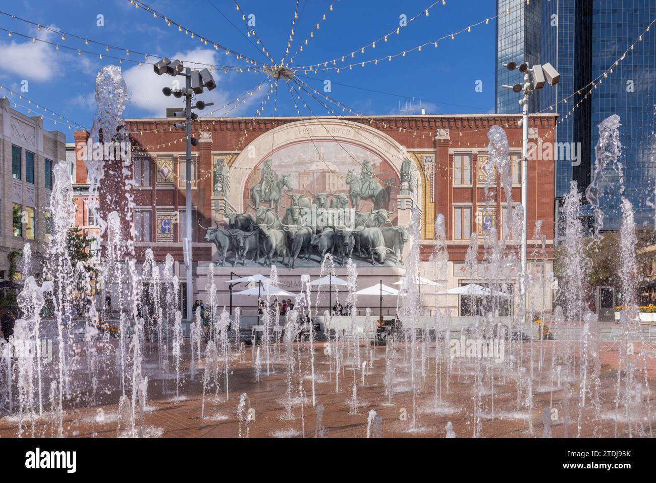 Fort Worth, Texas - November 4, 2023: people enjoy the fountains at ...