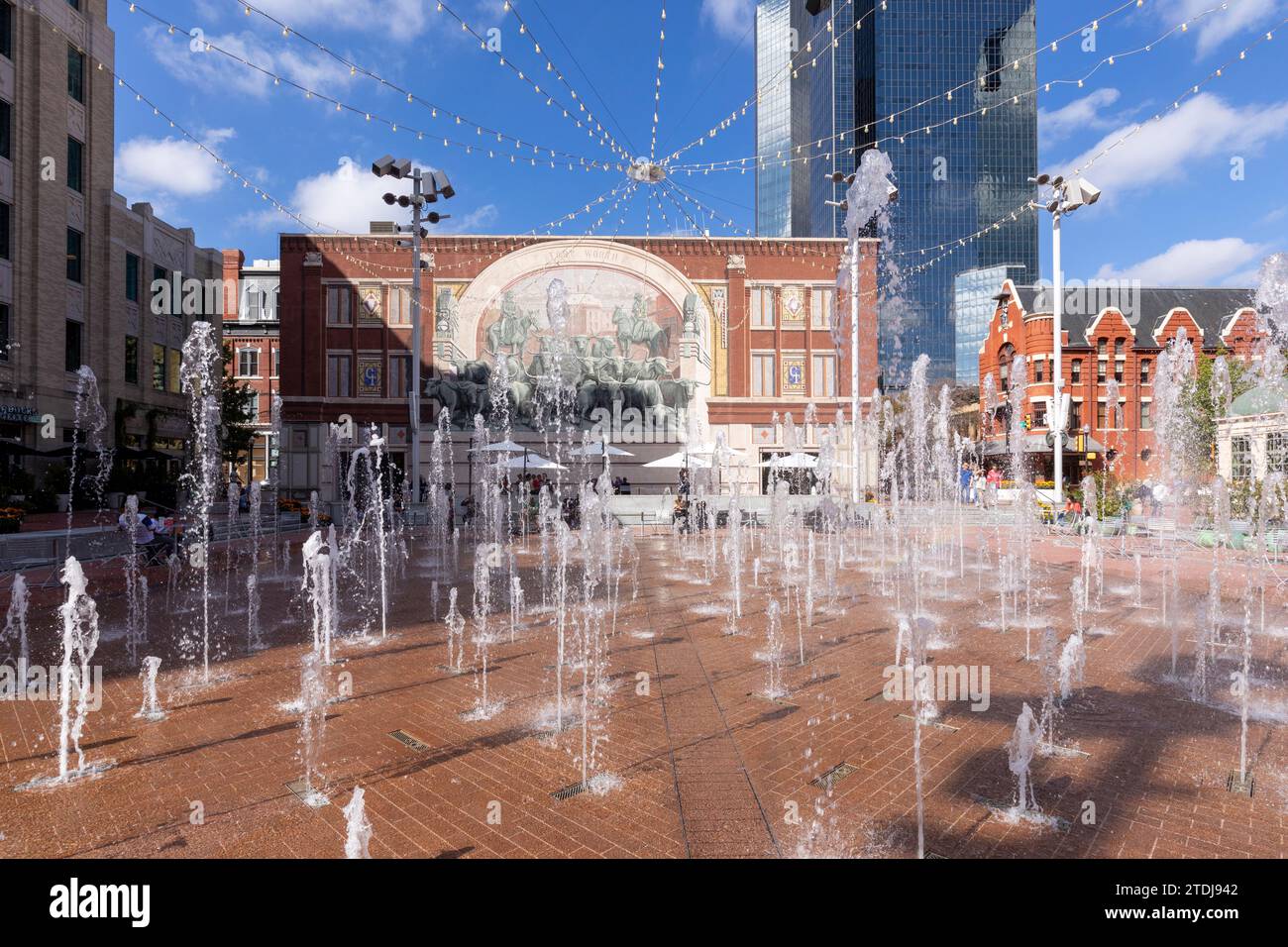 Fort Worth, Texas - November 4, 2023: people enjoy the fountains at ...
