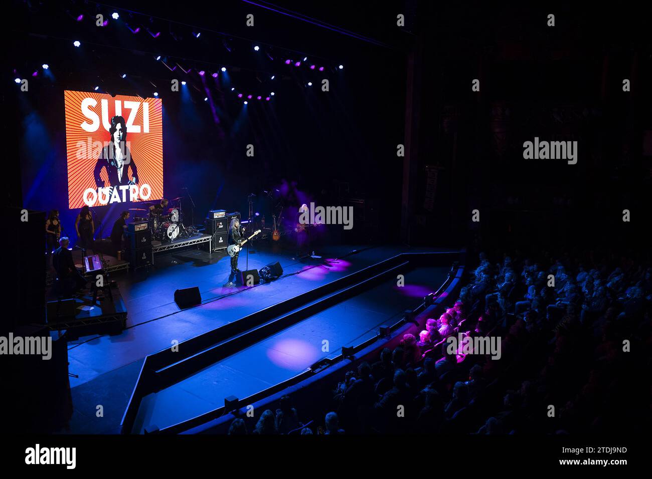 LONDON, ENGLAND: Suzi Quatro performs on stage at the London Palladium ...