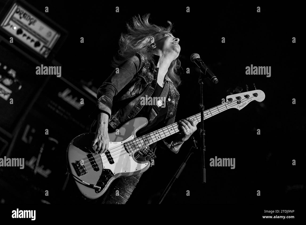 LONDON, ENGLAND: Suzi Quatro performs on stage at the London Palladium ...
