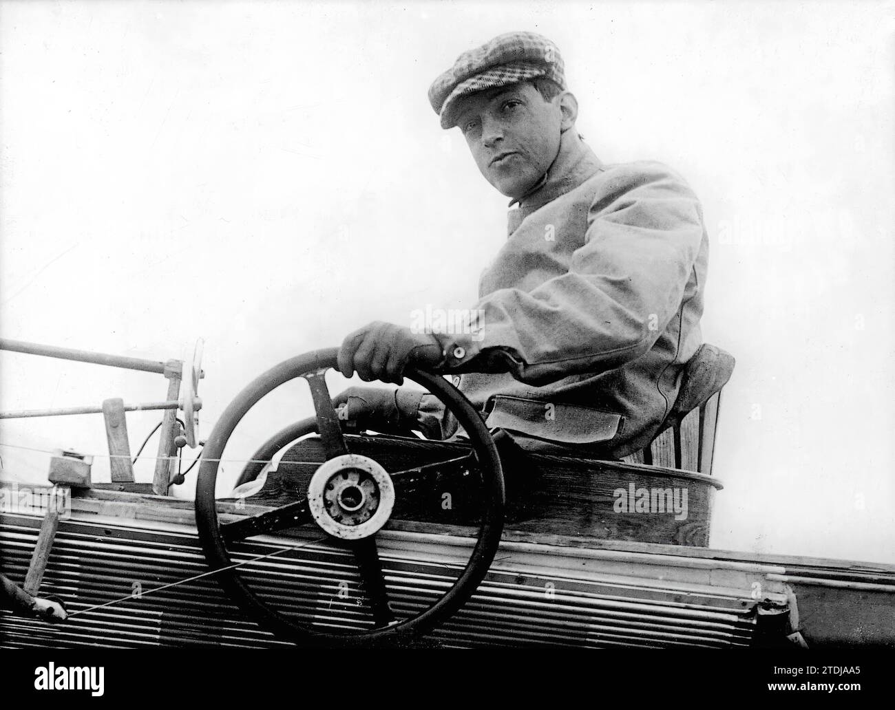 France. July 1909. Crossing the English Channel by airplane. The ...