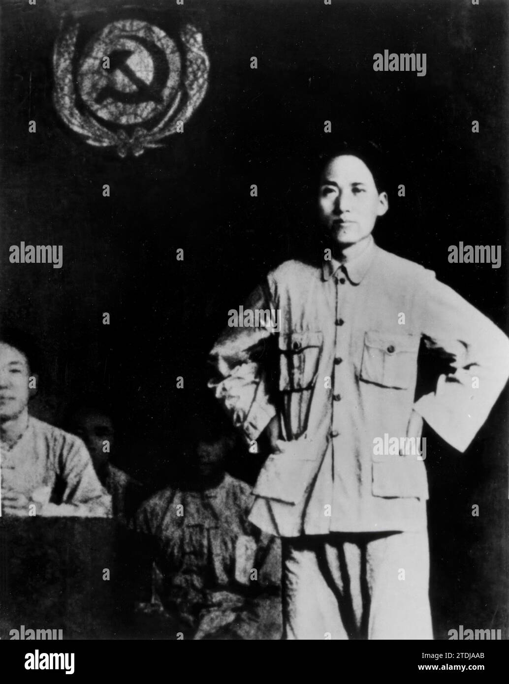 The politician Mao Tse Tung presiding over a meeting of his supporters ...