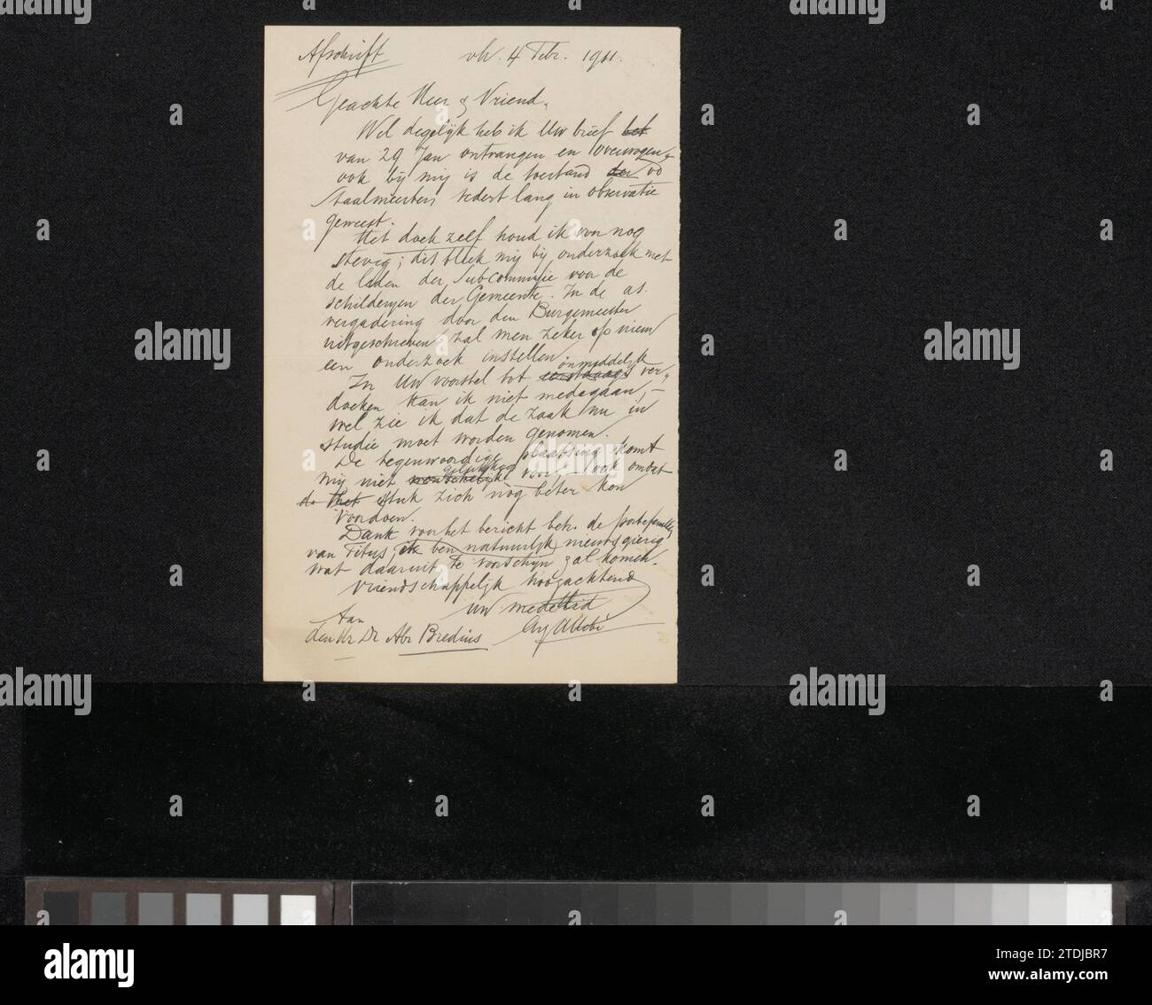 Letter to Abraham Bredius, August Allebé, 1911 Draft and copy of a ...