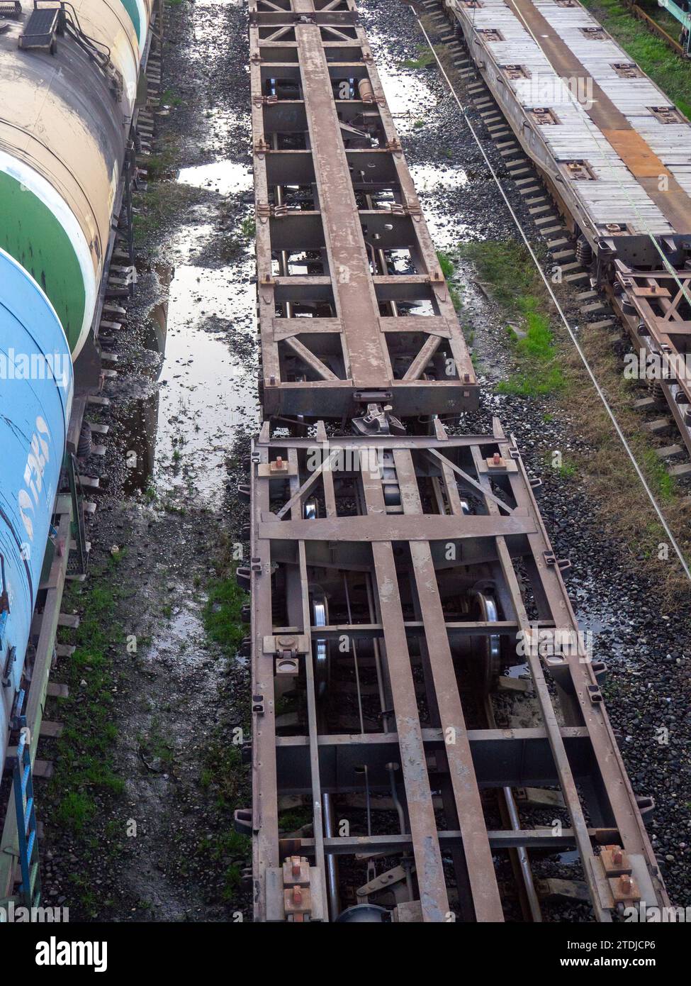 Empty freight train cars. Cars without a roof. Freight transportation ...