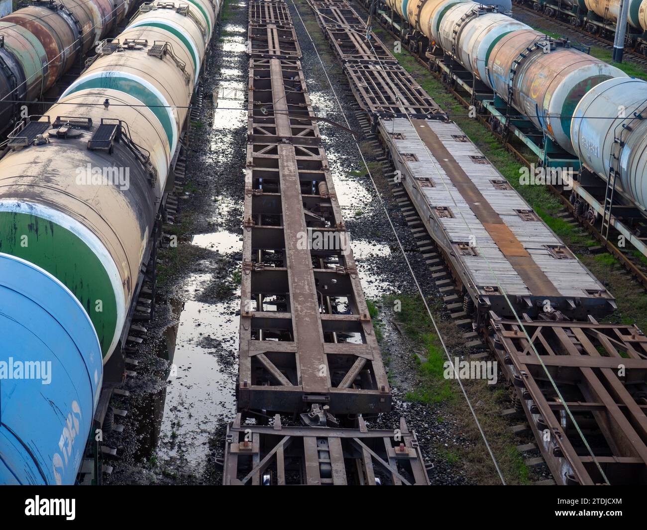 Batumi, Georgia. 12.14.2023 Empty freight train cars. Cars without a ...