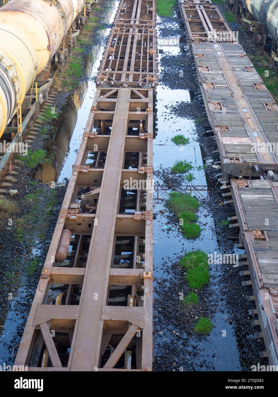 Empty freight train cars. Cars without a roof. Freight transportation ...