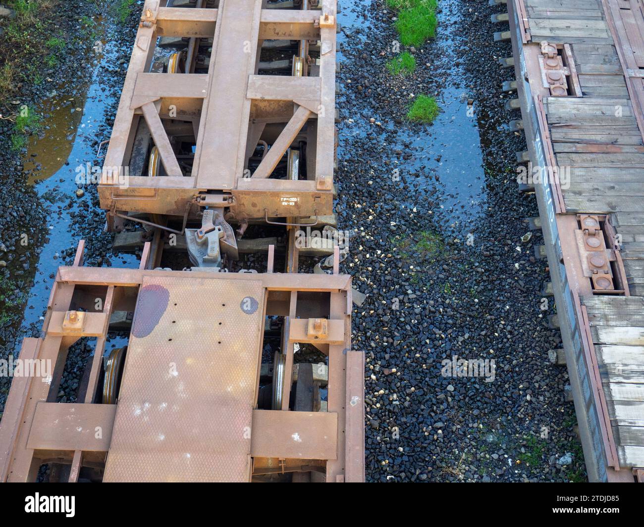 Empty freight train cars. Cars without a roof. Freight transportation ...