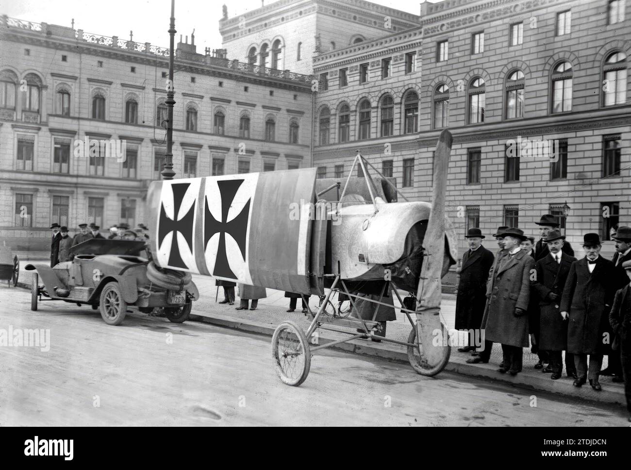 08/31/1915. Elements of the German army. Military airplane driven to ...