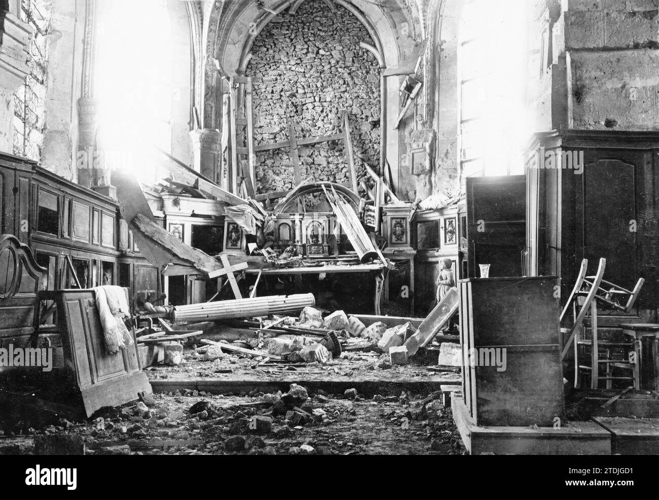 09/30/1914. A temple in Ruins. Interior of the Barcy church, destroyed ...