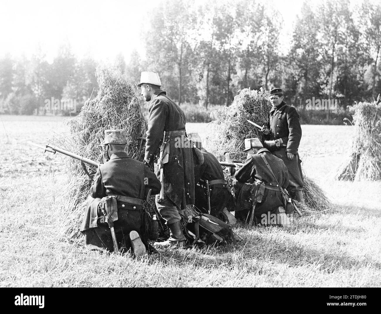 07/31/1914. A group of Fighters. Belgian Soldiers Hiding Behind Beams ...