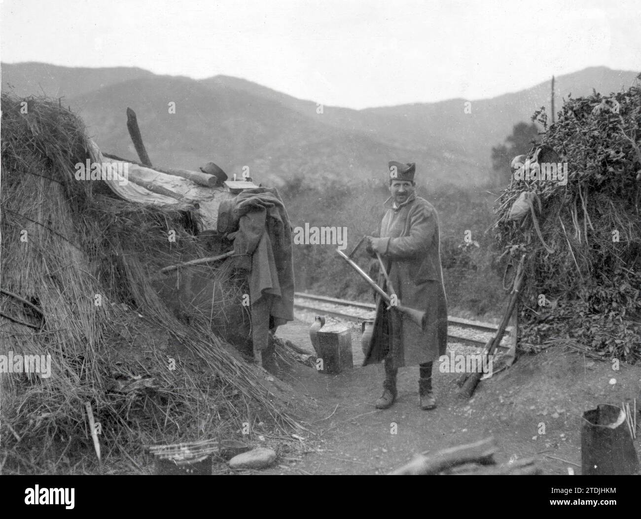 12/31/1915. The Allies in the Balkans. Serbian soldier guarding a ...