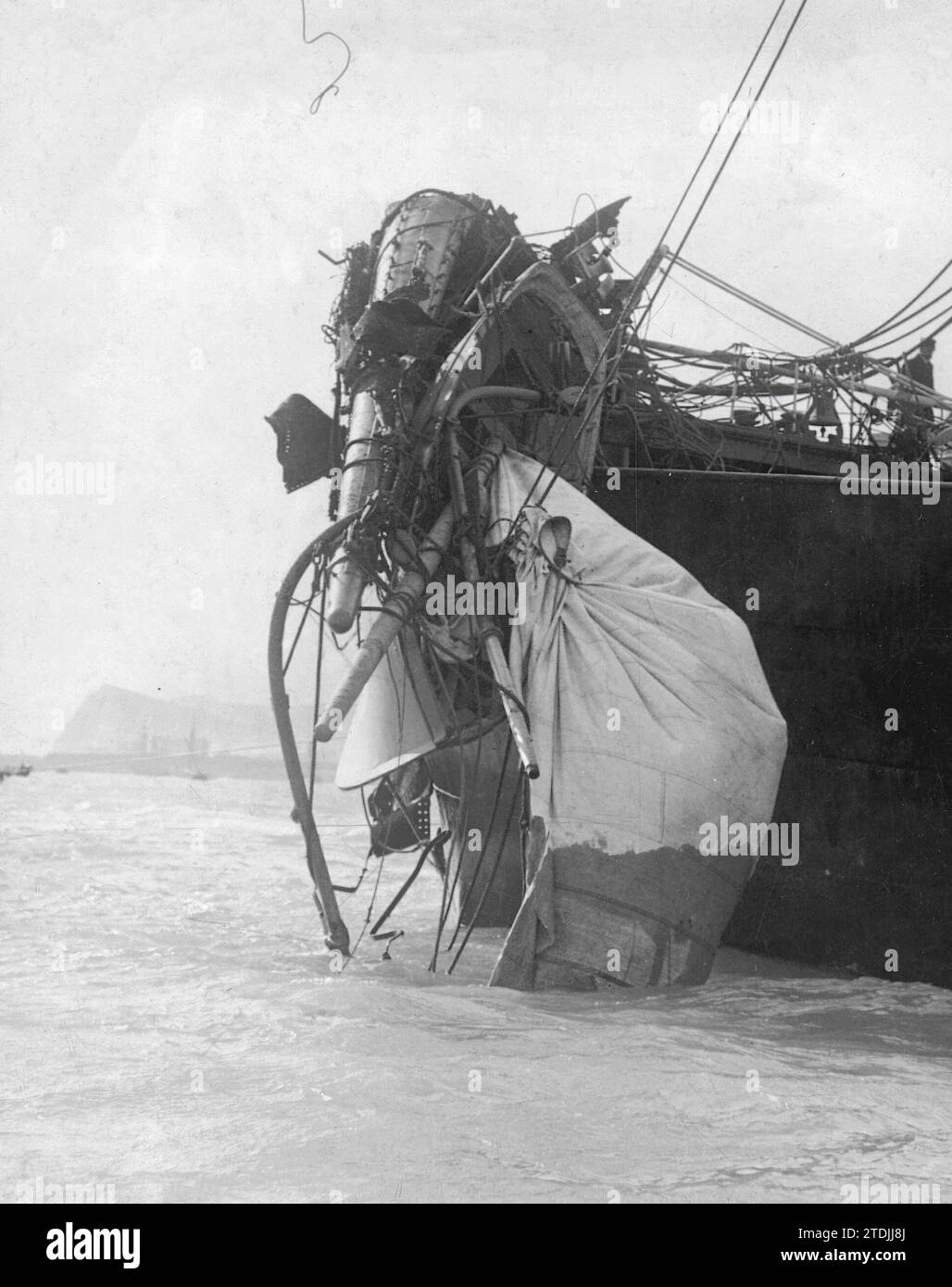 02/29/1912. Ship collision in the English Channel. Bow of the Pisagua ...
