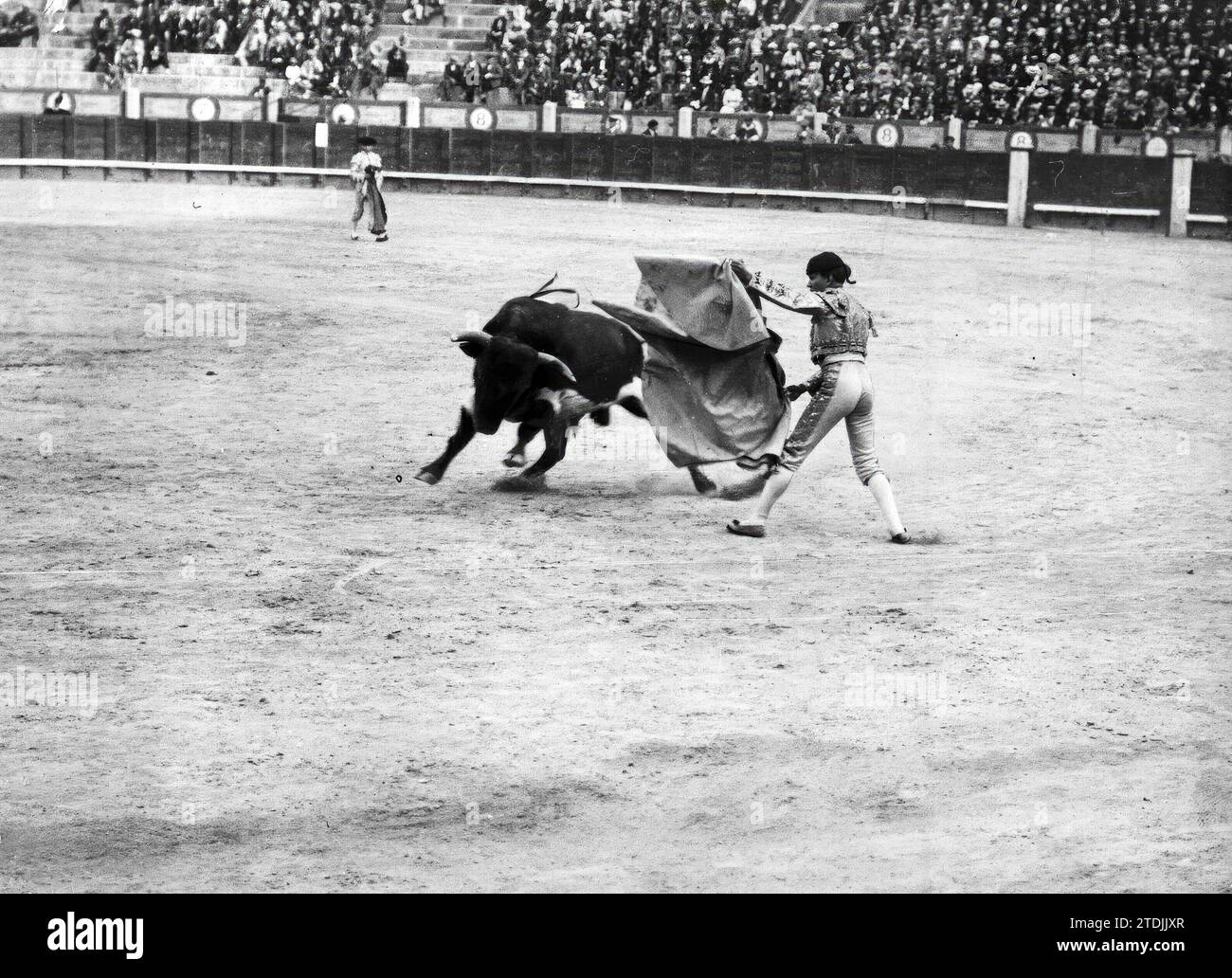 07/14/1912. Bullfight in Madrid. Rodolgo Gaona Spearing the third Bull ...