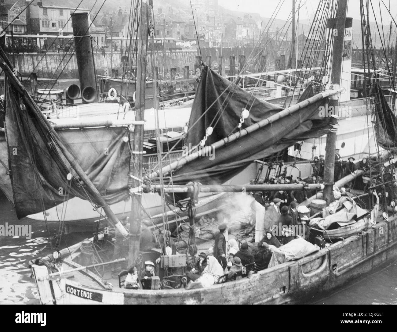 09/30/1914. Belgian Refugees in England. Fishing Boat Overcrowded with ...