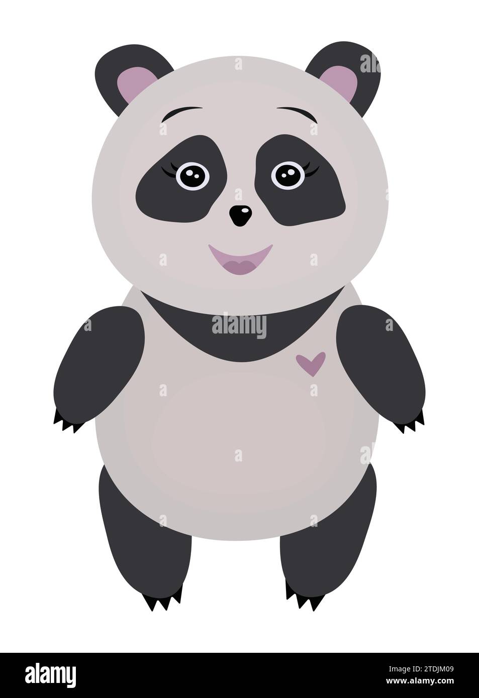 Happy cute panda, vector color illustration in grey and pink shades ...