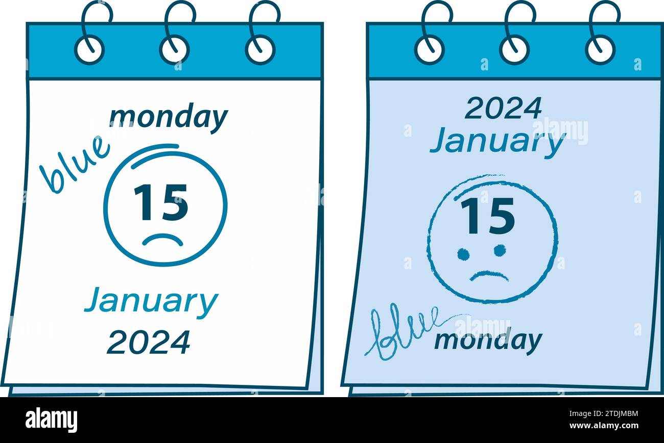 Blue Monday calendar sheets with date 2024, January 15, handwritten ...