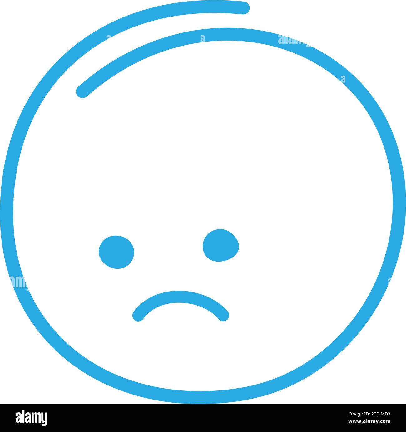 Outline hand drawn sad smiley face in trendy monochrome blue. Concept ...