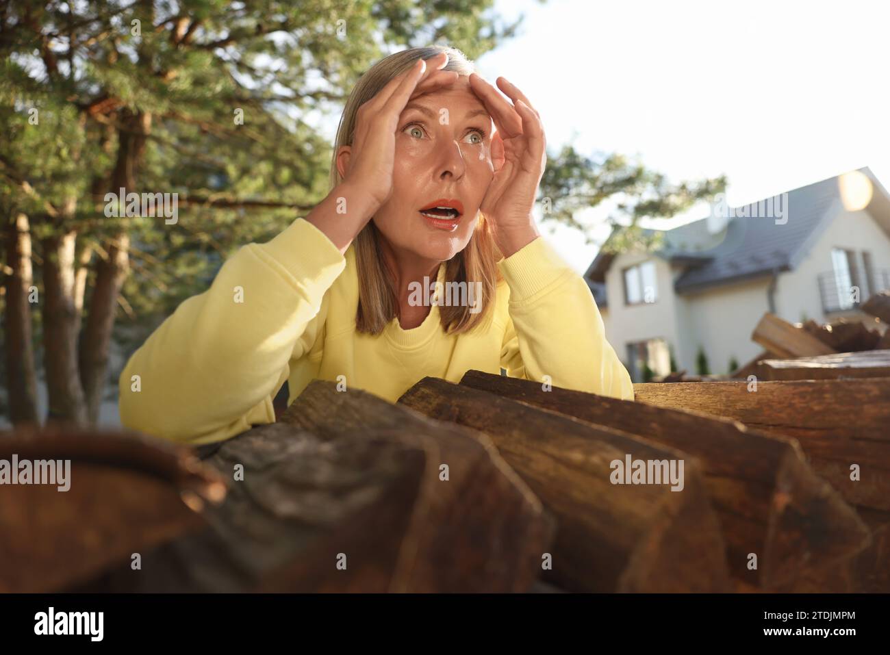 Concept Of Private Life Curious Senior Woman Spying On Neighbours Over