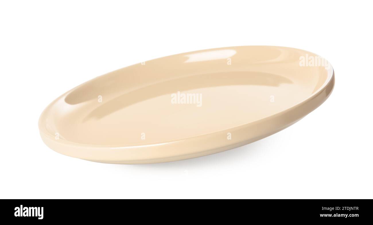 Clean empty beige plate isolated on white Stock Photo - Alamy