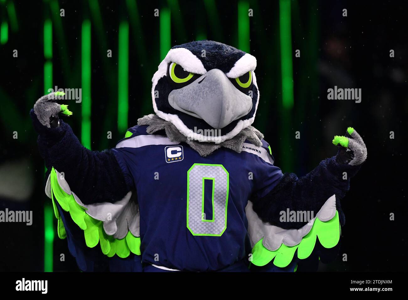 Seattle, WA, USA. 18th Dec, 2023. The Seahawks mascot, Blitz, gets the ...