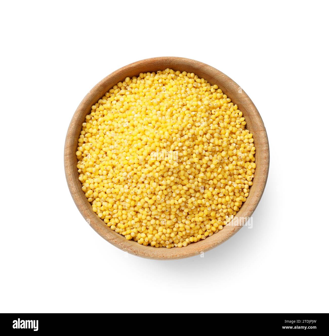 Dry millet seeds in bowl isolated on white, top view Stock Photo - Alamy