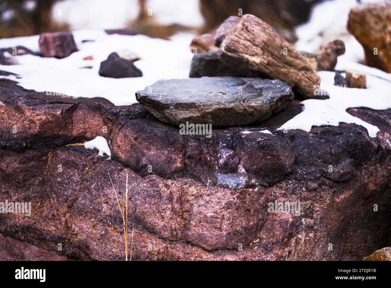 flat snowy boulder, slate canyon park, utah Stock Photo - Alamy