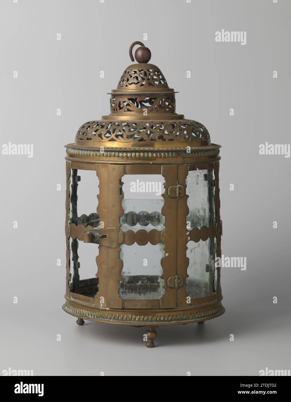 Lantern of copper, circular, with twelve windows, one hinged, on three ...