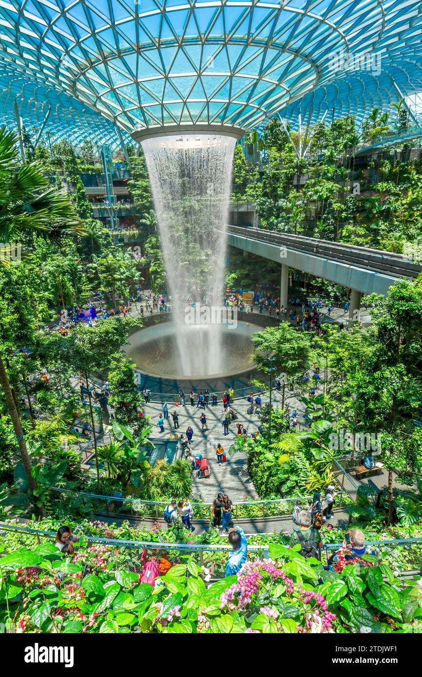 The 'Rain Vortex' waterfall inside the Changi Jewel entertainment and retail complex in Changi ...
