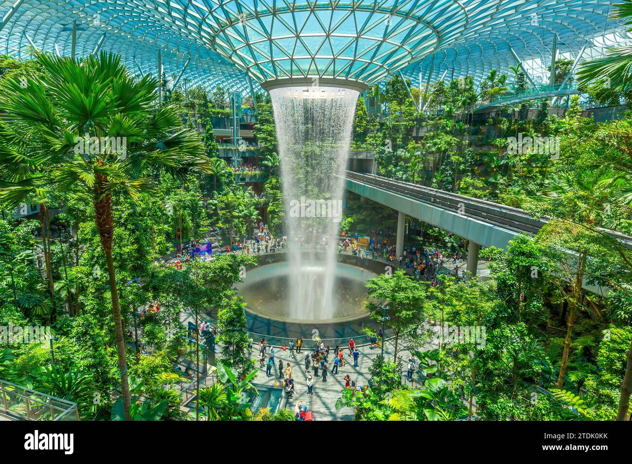 The 'Rain Vortex' waterfall inside the Changi Jewel entertainment and retail complex in Changi ...