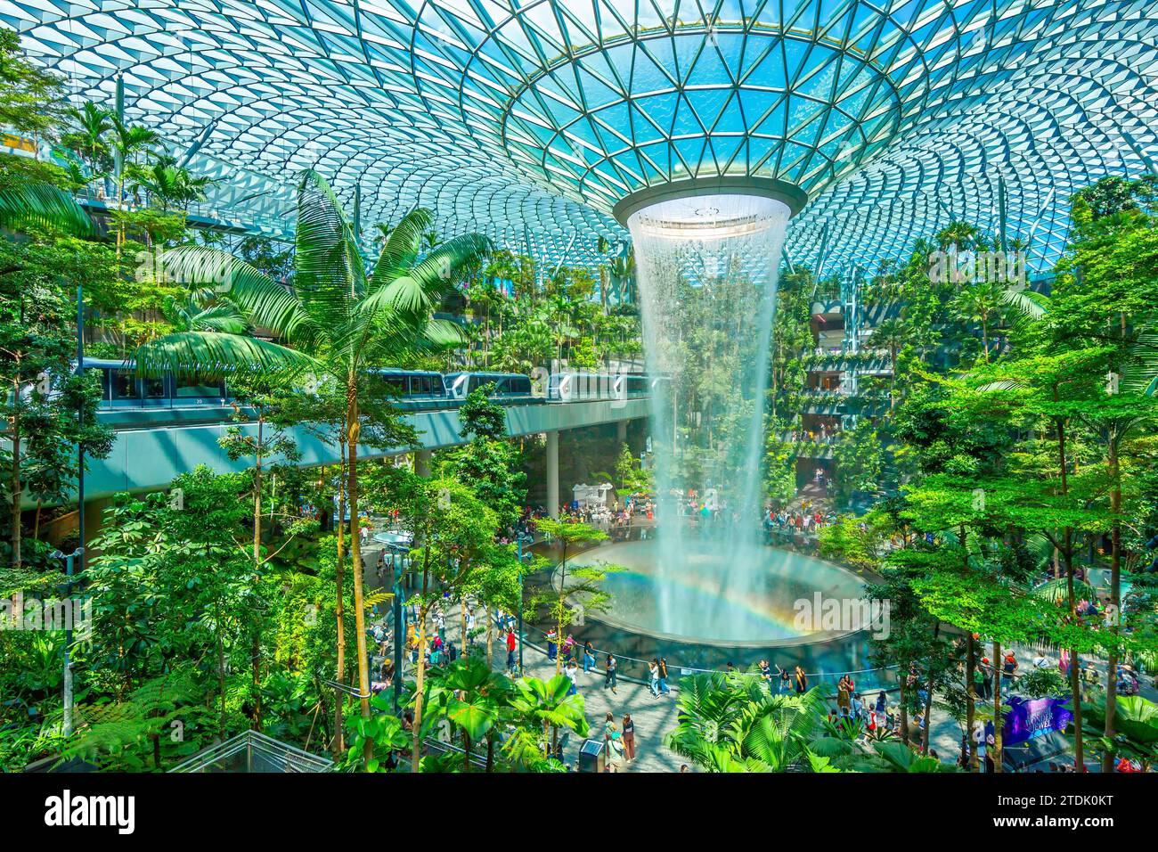 The 'Rain Vortex' waterfall inside the Changi Jewel entertainment and ...