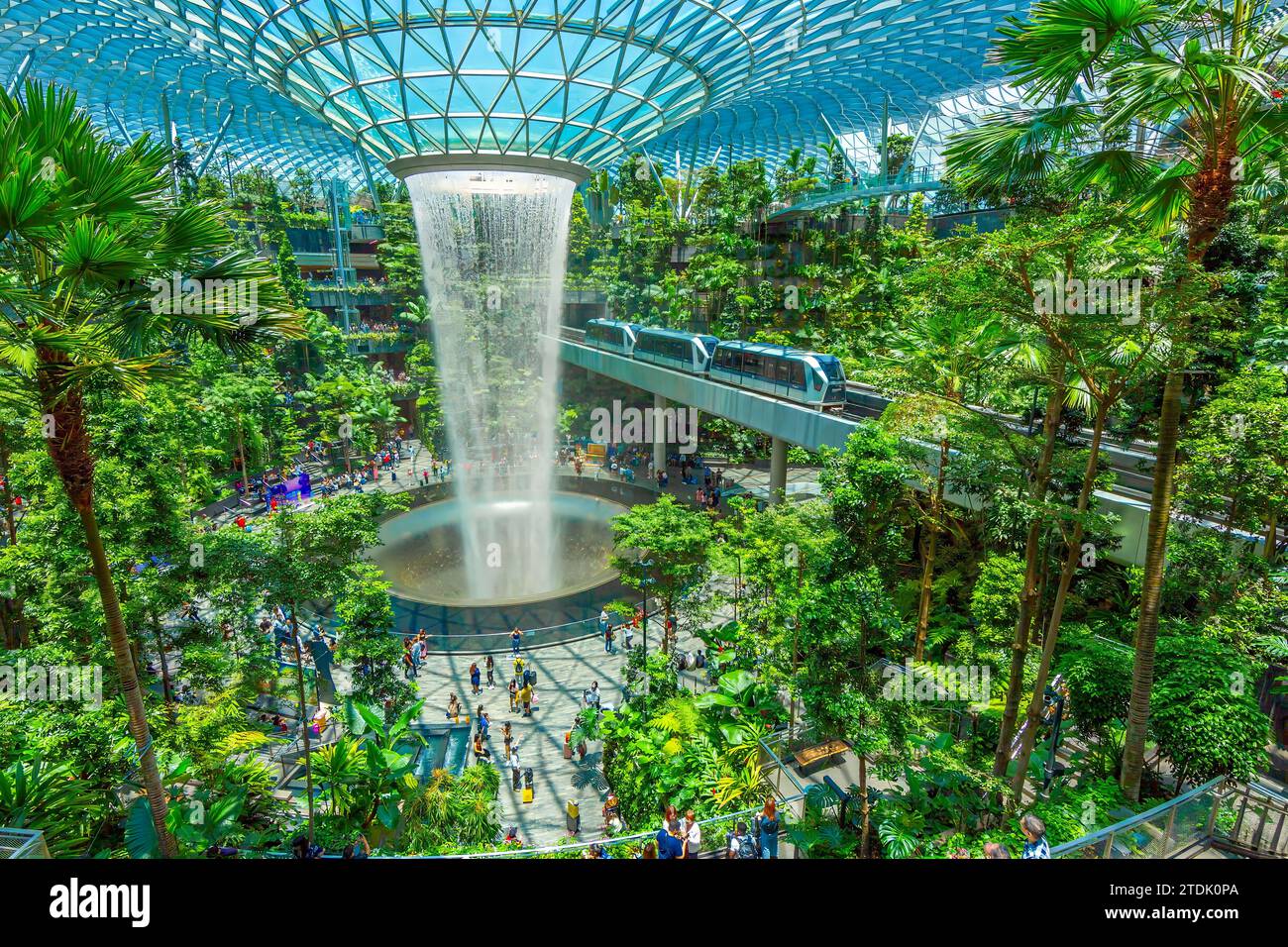 The 'Rain Vortex' waterfall inside the Changi Jewel entertainment and ...