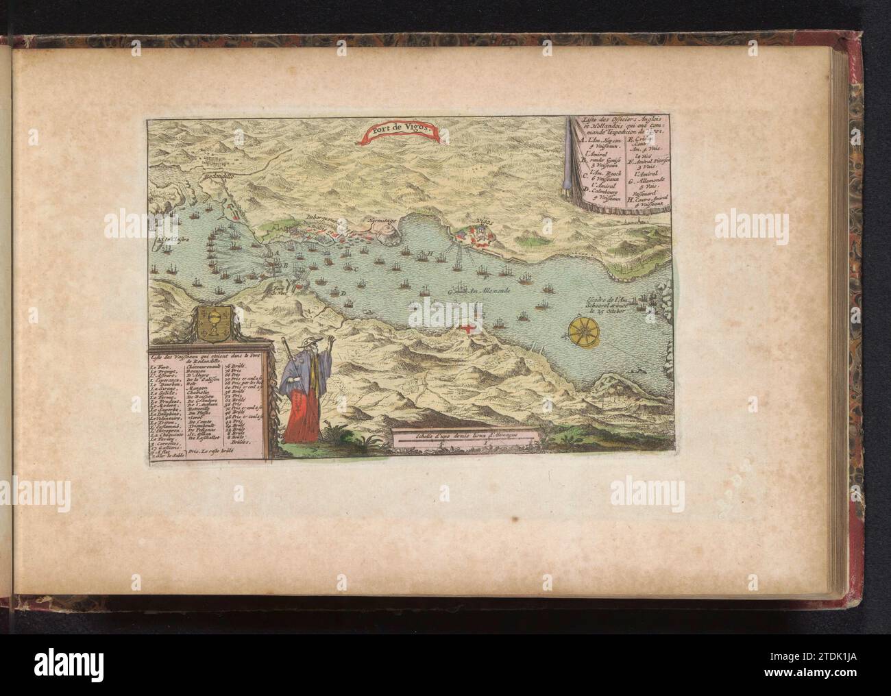 Sea battle in the bay of Vigo, 1702, Anonymous, 1735 Map of the Vigo ...
