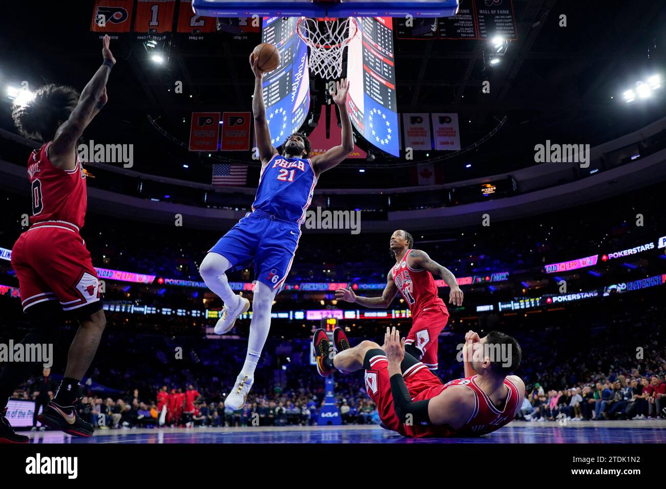 Philadelphia 76ers' Joel Embiid goes up for a shot above Chicago Bulls ...
