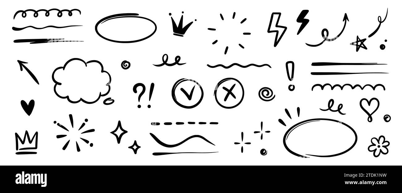 Hand drawn highlight, text underline, emphasis mark, line shape set ...