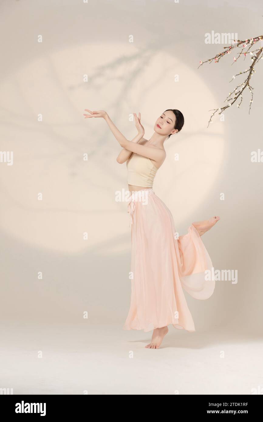 Vietnamese dance under the moonlight and peach branches Stock Photo - Alamy