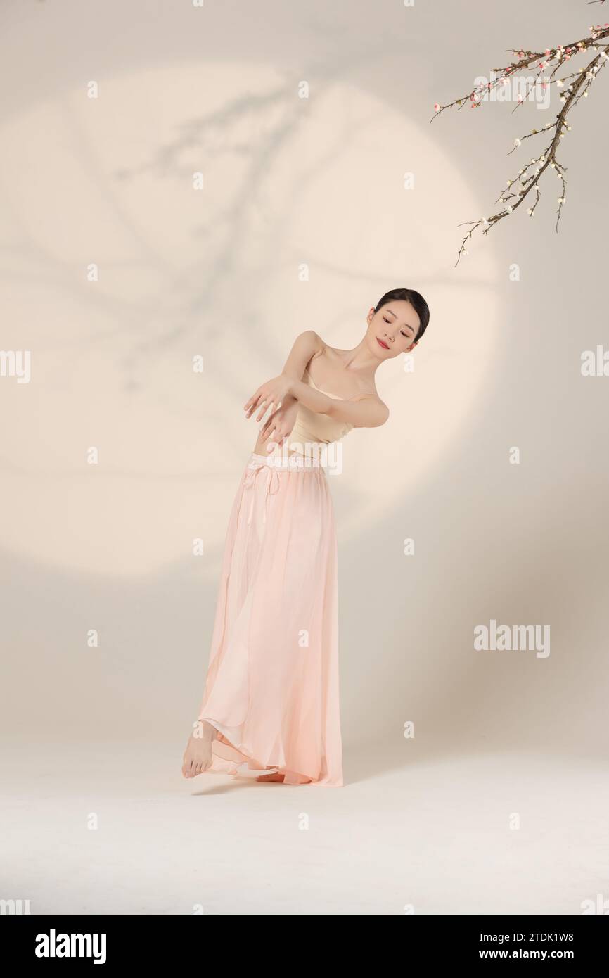 Vietnamese dance under the moonlight and peach branches Stock Photo - Alamy