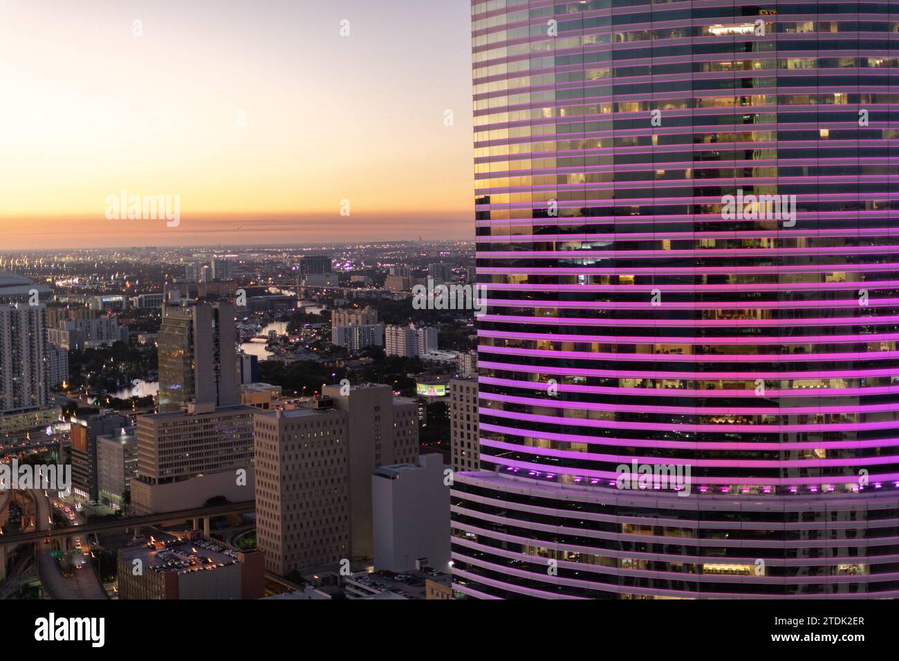Aerial view of Miami at sunset, Florida, USA Stock Photo - Alamy