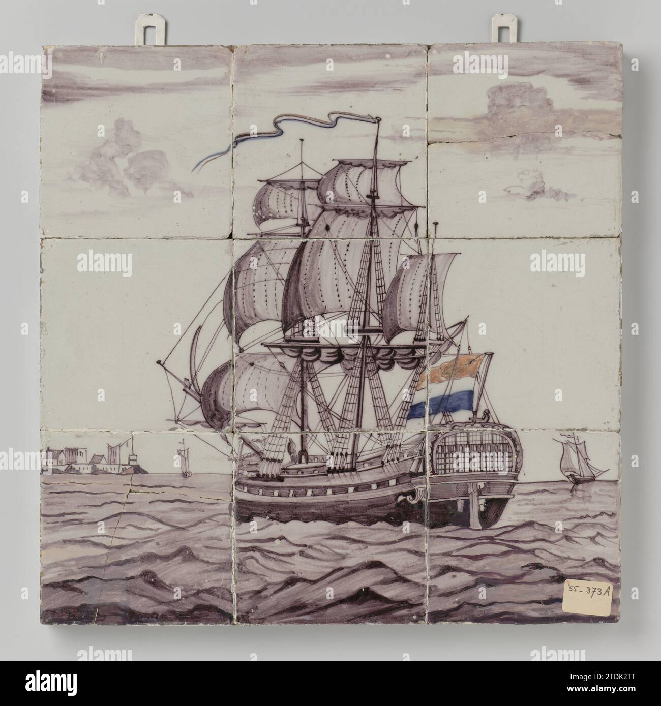 Tile tableau with three -mast, anonymous, c. 1780 - c. 1820 Tile tableau of nine tiles (3 x 3 ...