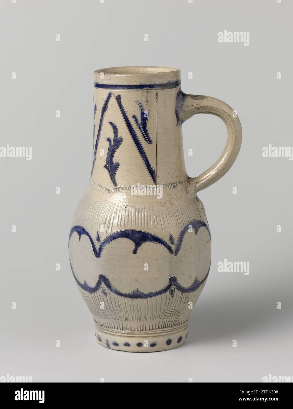 Jug with a hexagonal body and foliate scrolls, anonymous, c. 1750 - c. 1799 Jug of stoneware on ...