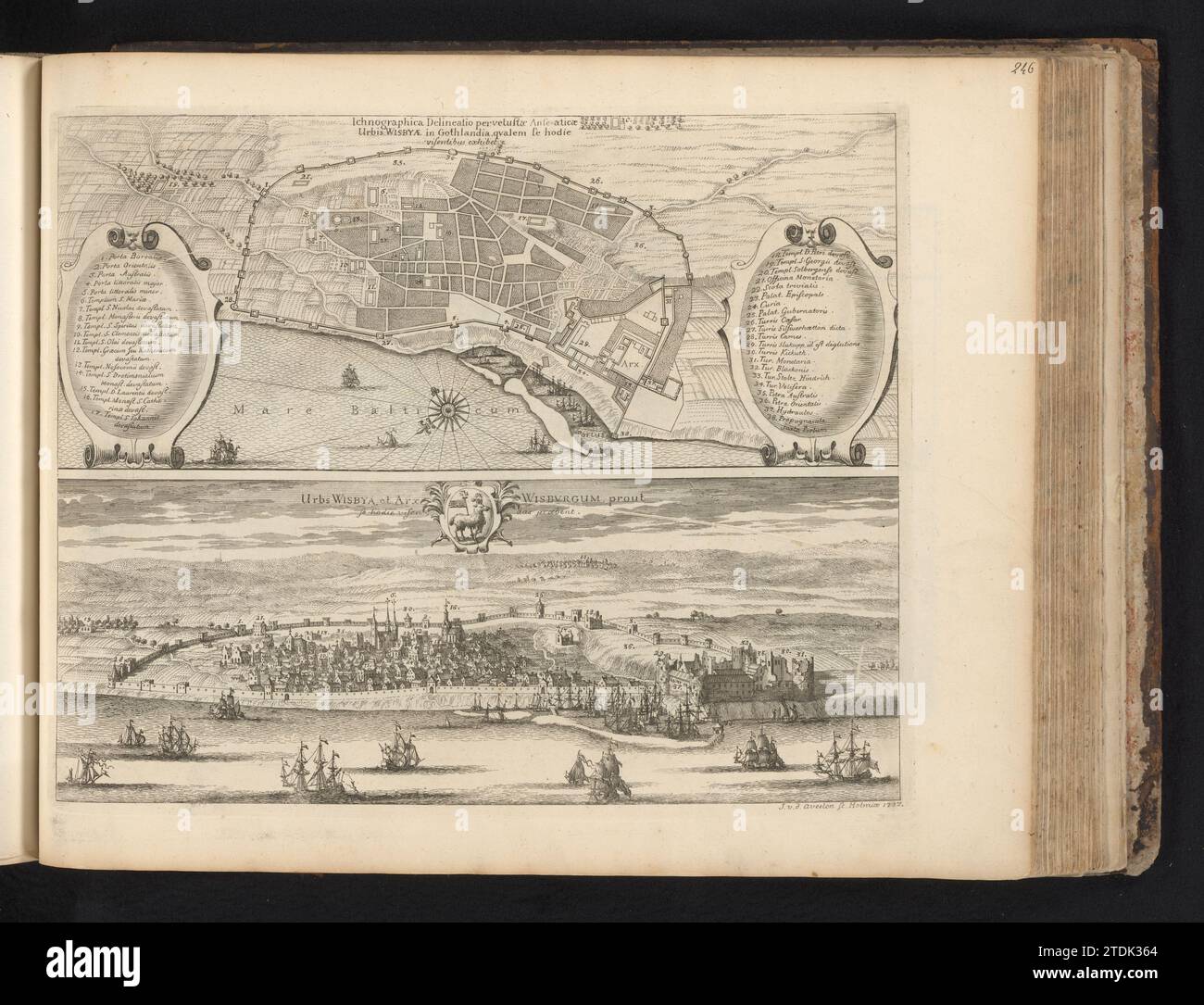Map of and view of the city of Visby, Johannes Jacobsz van den Aveele ...