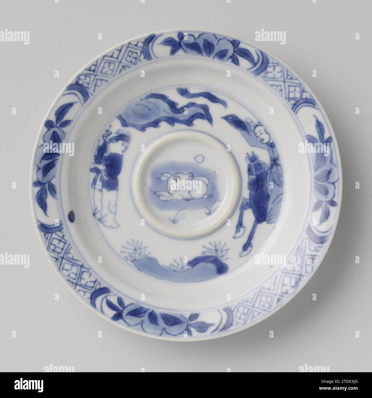 Saucer with the moon hare and two figures, one on horseback, anonymous ...