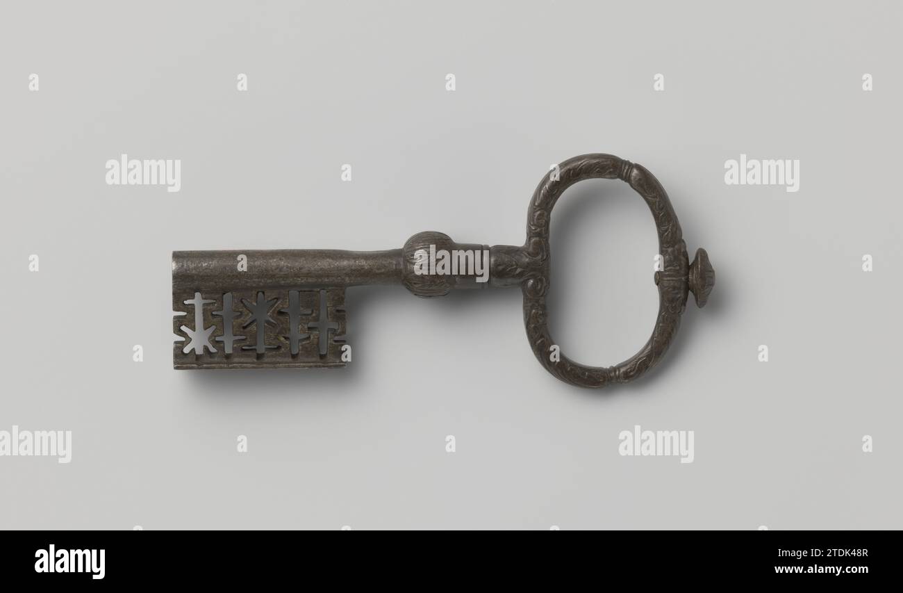 Key, c. 1600 - c. 1699 Captured key whose oval eye is covered with acanthus leaf and crowned by ...